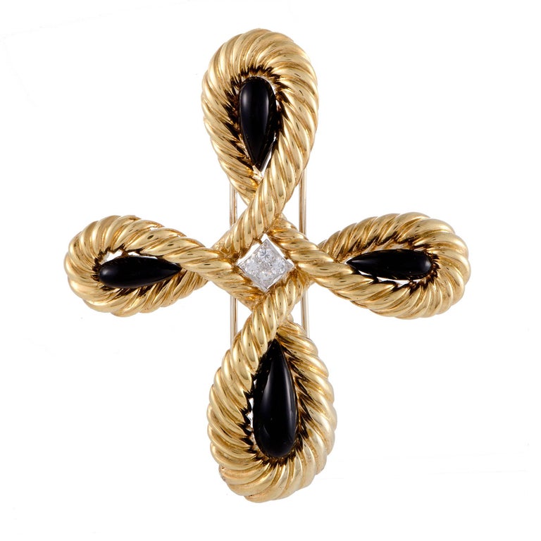 Van Cleef and Arpels Diamond and Onyx Yellow Gold Cross Pendant/Brooch ...