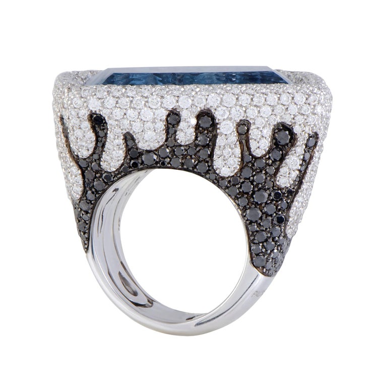 Palmiero Topaz White and Black Diamond Pave White Gold Cocktail Ring at ...
