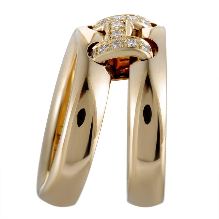 Hermes Hercules Diamond "H" Yellow Gold Double Band Ring at 1stDibs ...