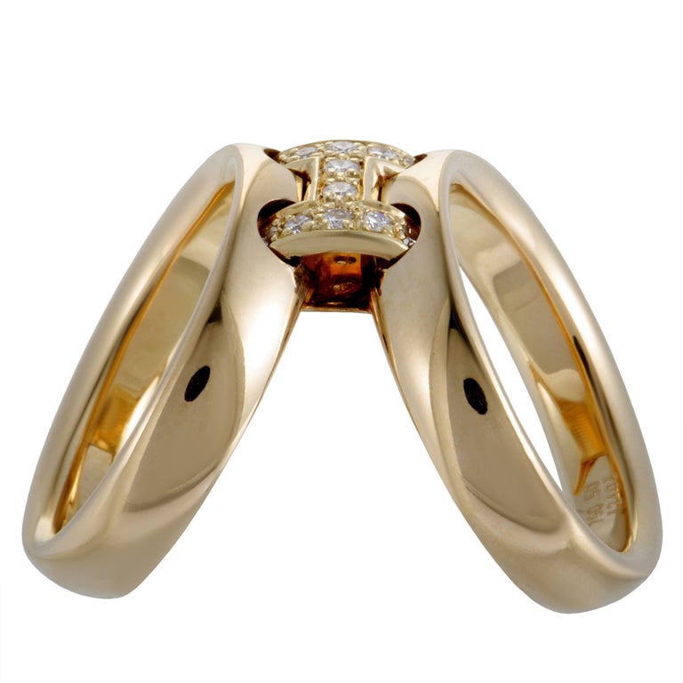 Hermes Hercules Diamond "H" Yellow Gold Double Band Ring at 1stDibs ...
