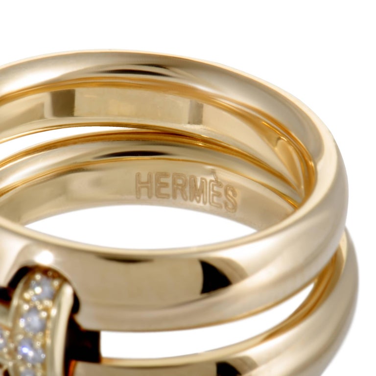 Hermes Hercules Diamond "H" Yellow Gold Double Band Ring at 1stDibs ...