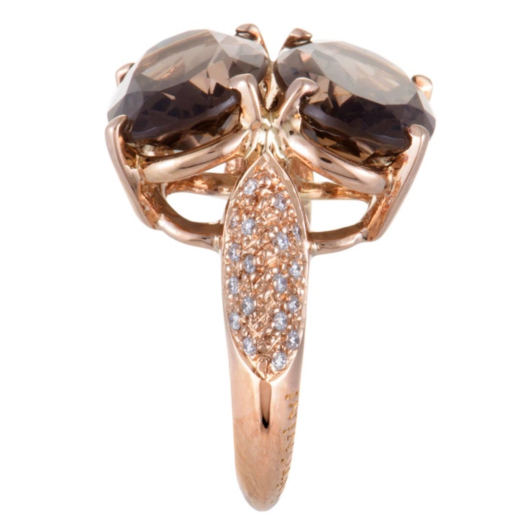 Antonini Panama Diamond and Double Smoky Topaz Rose Gold Ring at 1stDibs