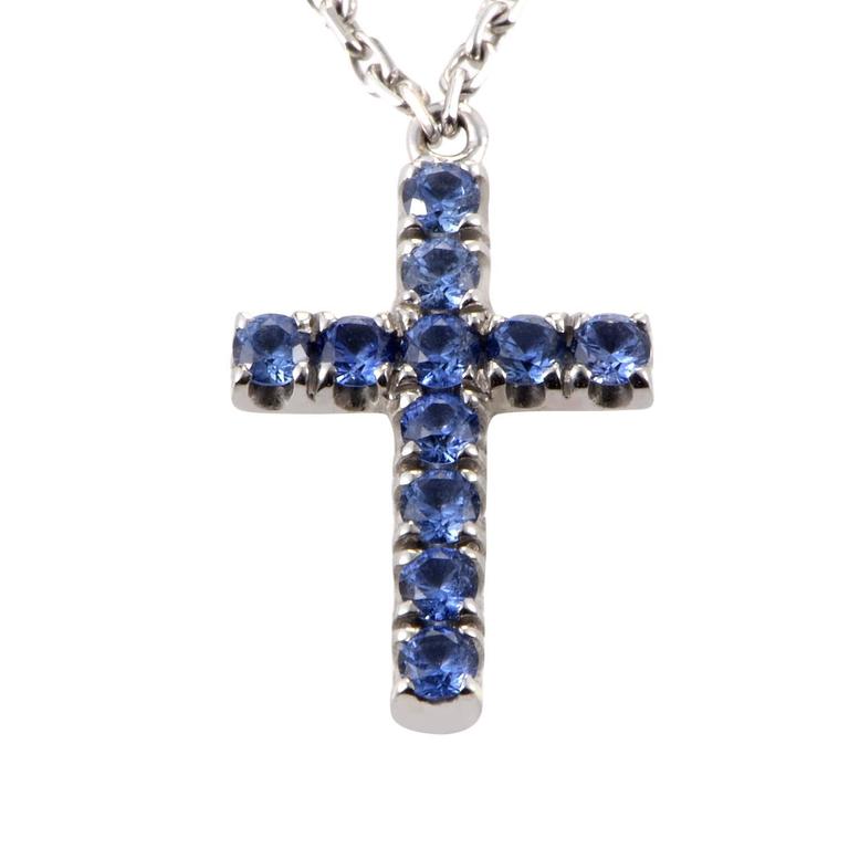 Cartier Blue Sapphire Gold Cross Pendant Necklace at 1stDibs | cartier ...