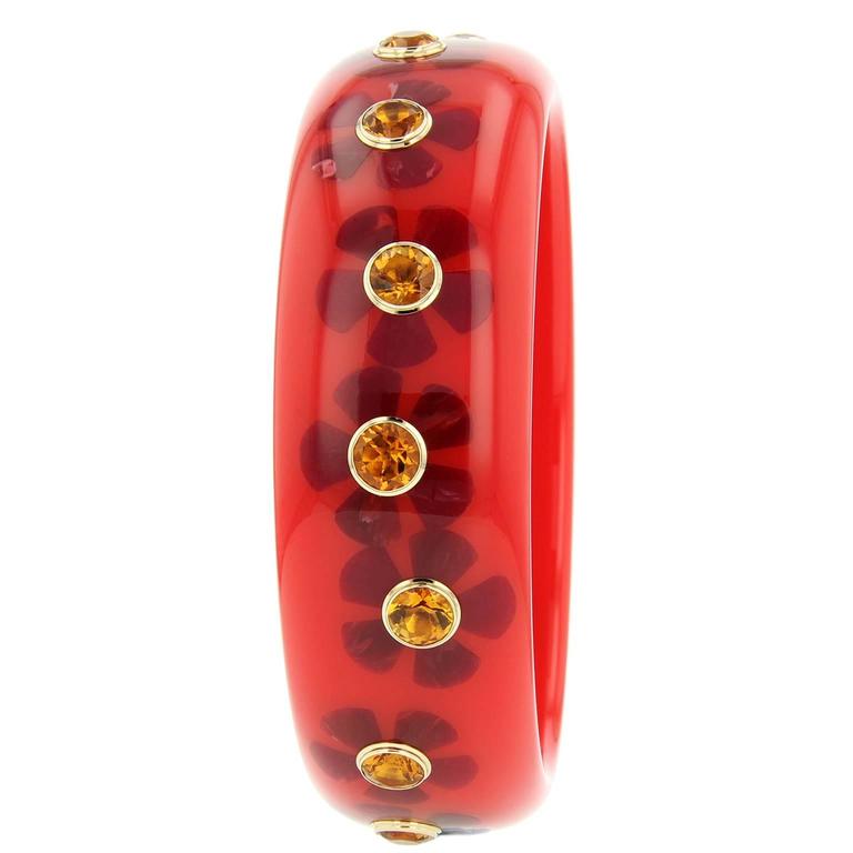 Mark Davis Bakelite Citrine Yellow Gold Bangle Bracelet For Sale at 1stDibs