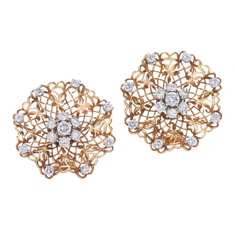 Van Cleef and Arpels Yellow Gold Diamond Handkerchief Earrings at 1stDibs