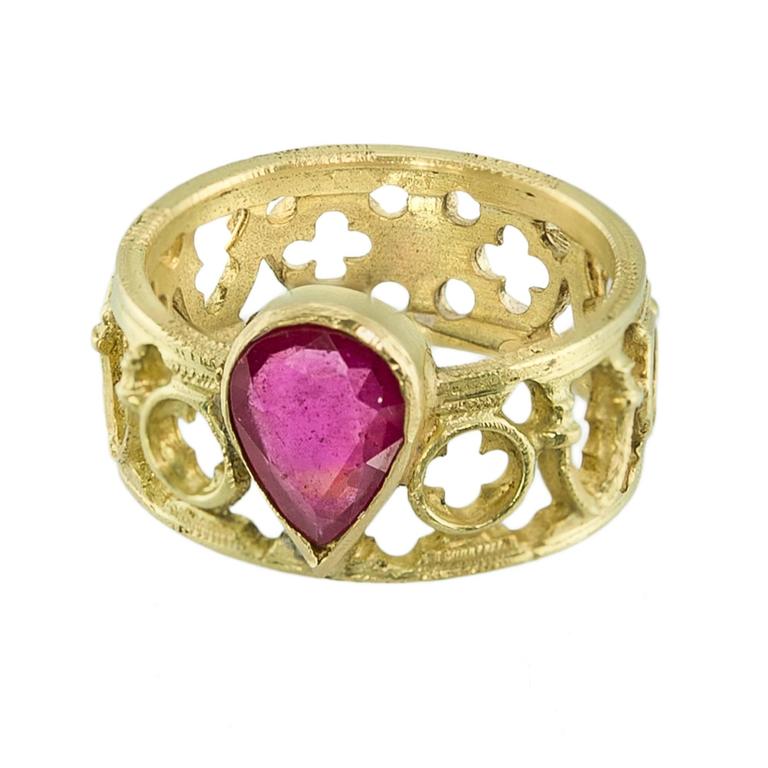 Alessandro Dari Gioielli Ruby Gold Gothic Style Ring For Sale at ...