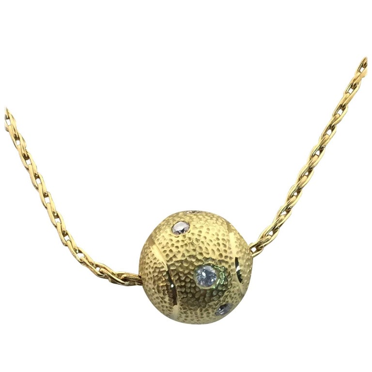 Diamond Tennis Ball 18K Yellow Necklace For Sale at 1stDibs