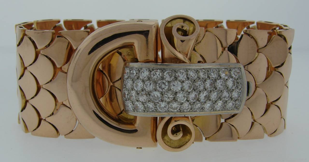1940s Boucheron Paris Diamond Gold Buckle Bracelet at 1stDibs