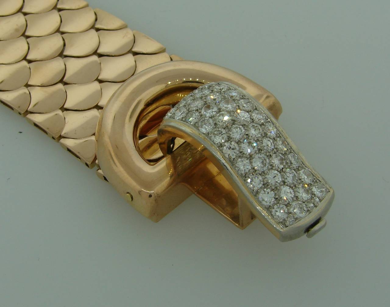 1940s Boucheron Paris Diamond Gold Buckle Bracelet at 1stDibs