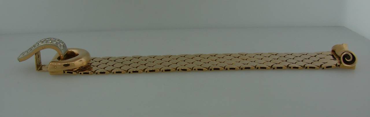 1940s Boucheron Paris Diamond Gold Buckle Bracelet at 1stDibs