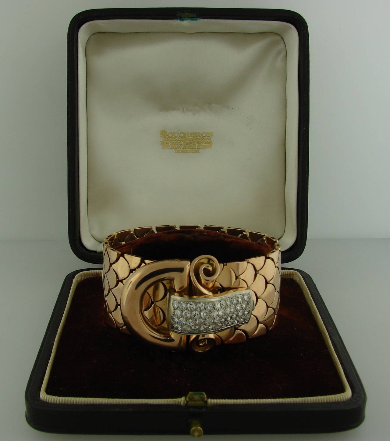 1940s Boucheron Paris Diamond Gold Buckle Bracelet at 1stDibs