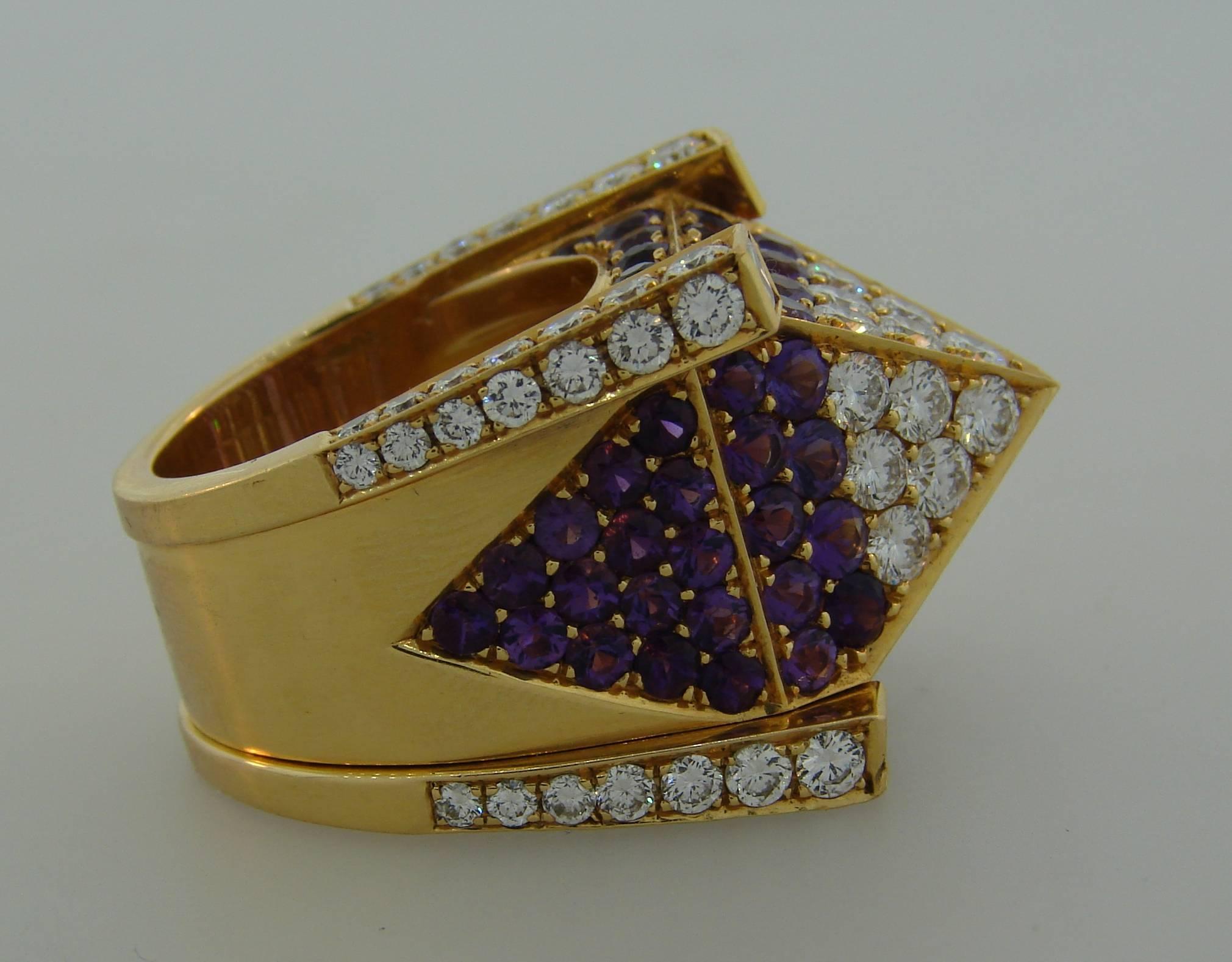 1990s Hornemann Amethyst Diamond Gold Pyramid Ring at 1stDibs
