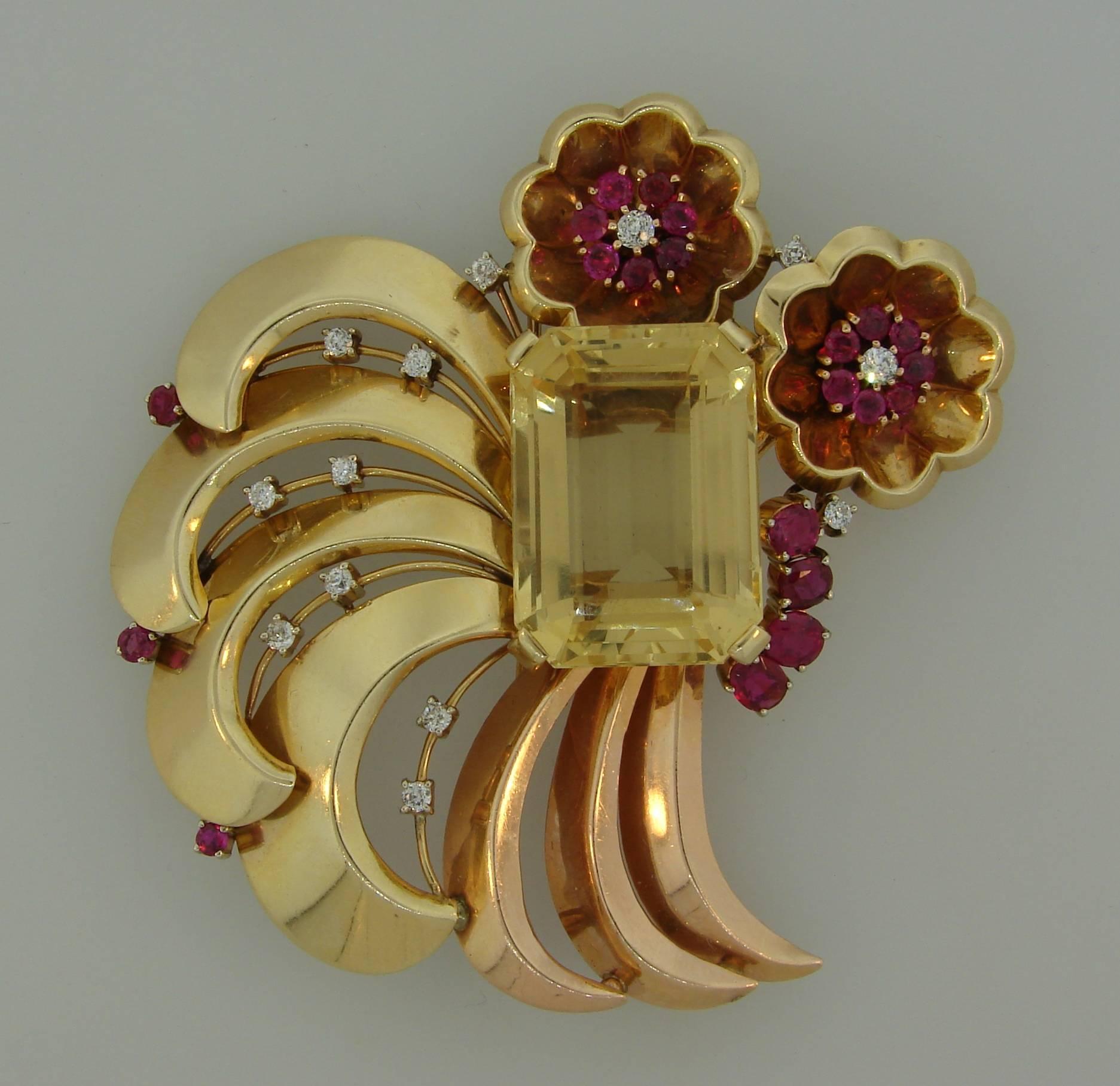Paul Flato Citrine Ruby Diamond Gold Retro Clip Pin Brooch at 1stDibs ...