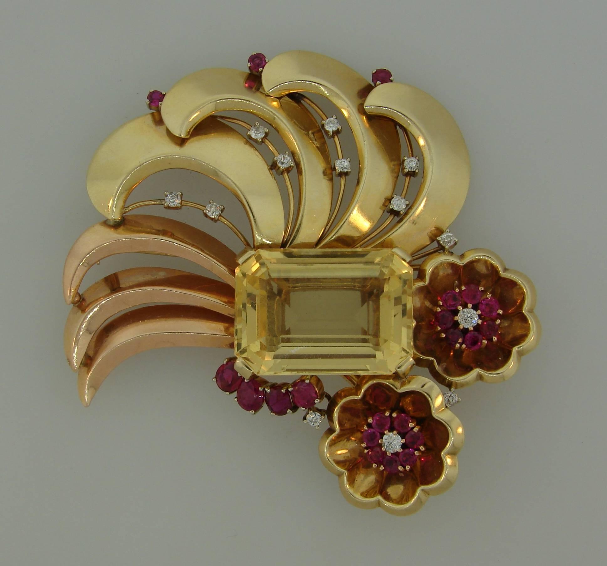 Paul Flato Citrine Ruby Diamond Gold Retro Clip Pin Brooch at 1stDibs ...