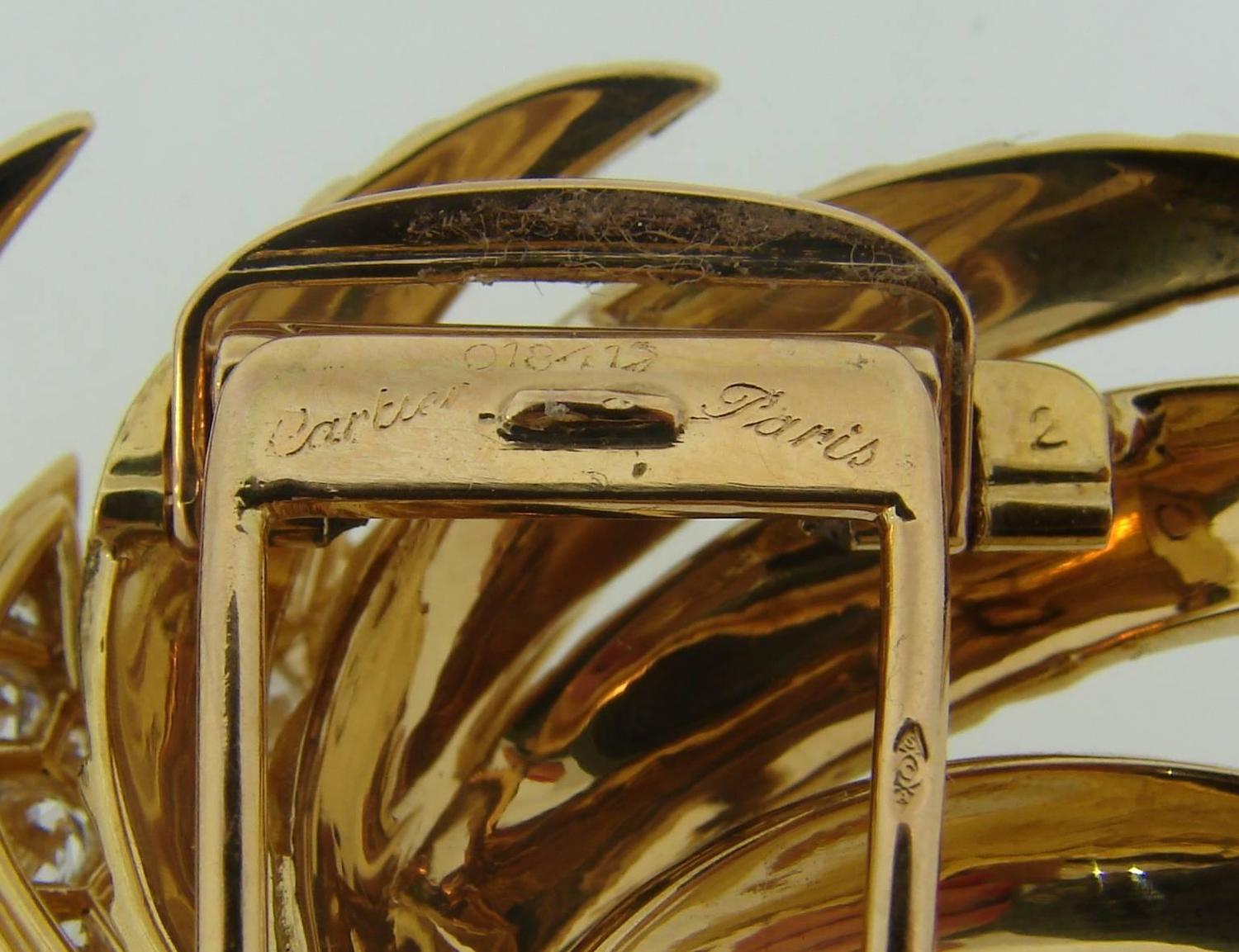 1980s Cartier Diamond Gold Pin Brooch Clip For Sale at 1stdibs