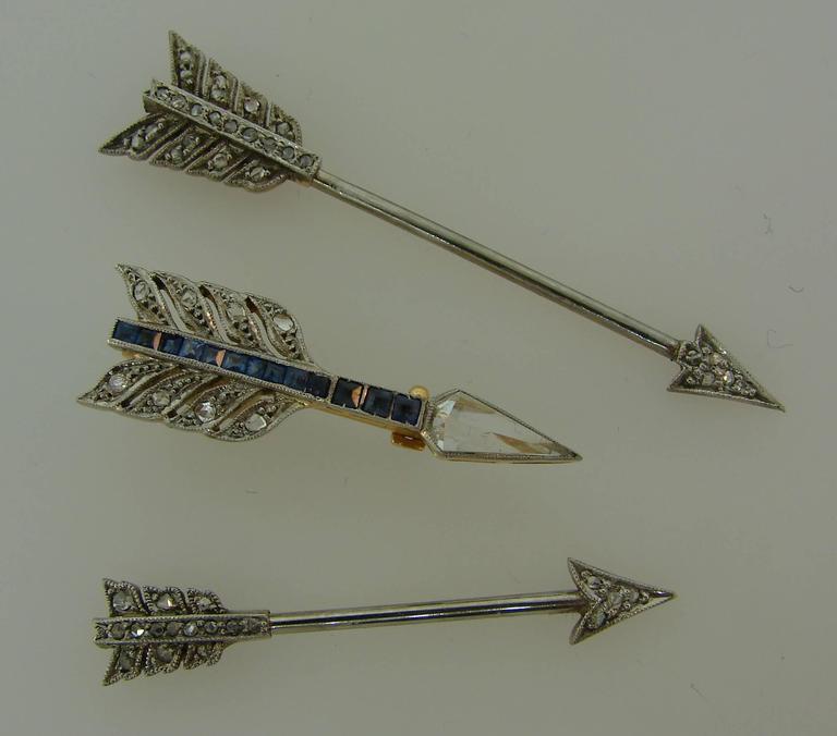 Art Deco Diamond Sapphire Platinum Yellow Gold Arrow Pin Brooch Clip ...