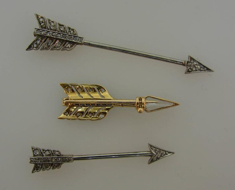 Art Deco Diamond Sapphire Platinum Yellow Gold Arrow Pin Brooch Clip ...