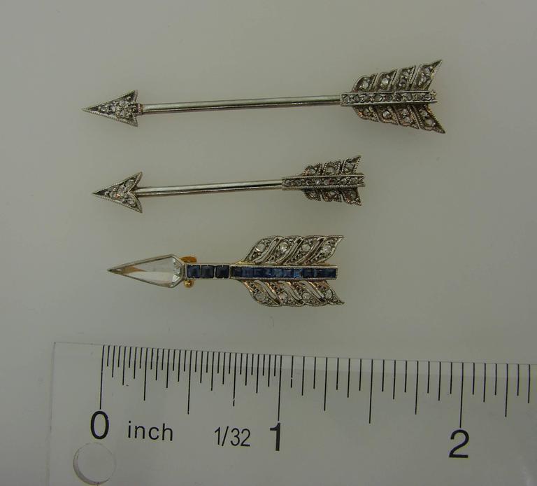 Art Deco Diamond Sapphire Platinum Yellow Gold Arrow Pin Brooch Clip ...