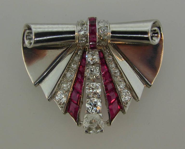 1930s Van Cleef and Arpels Diamond Ruby Platinum Clip Pin Brooch VCA ...