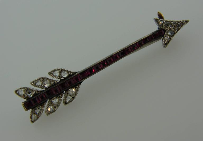 1910s Cartier Art Deco Ruby Diamond Gold Arrow Pin Brooch Clip at ...