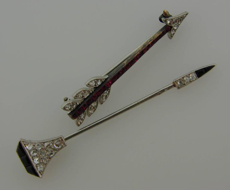 1910s Cartier Art Deco Ruby Diamond Gold Arrow Pin Brooch Clip at ...