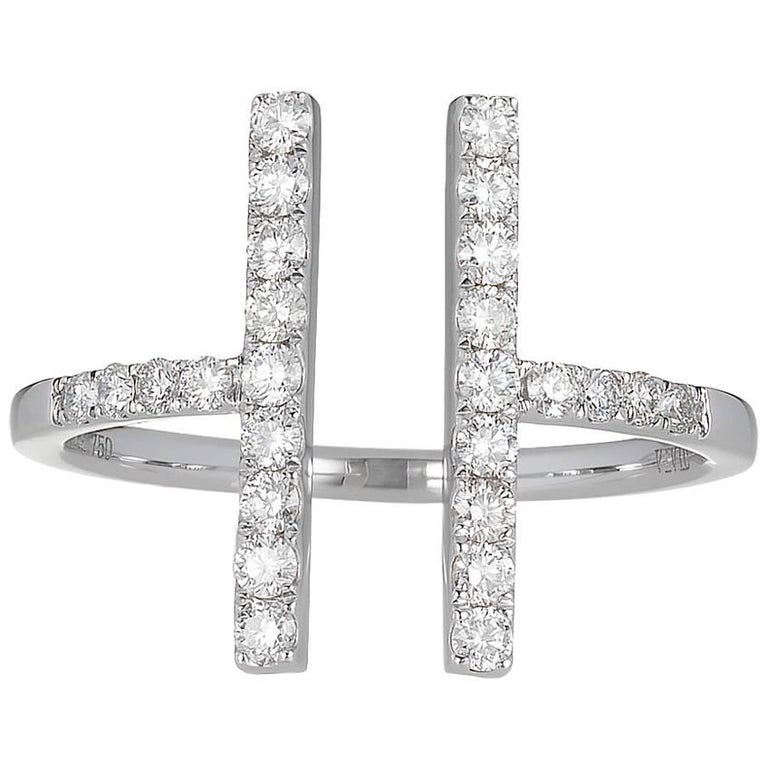 White Diamond and Gold Two-Bar Ring at 1stDibs