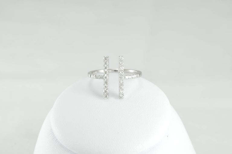 White Diamond and Gold Two-Bar Ring at 1stDibs