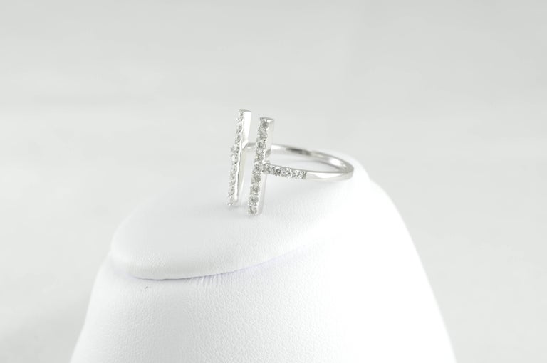White Diamond and Gold Two-Bar Ring at 1stDibs