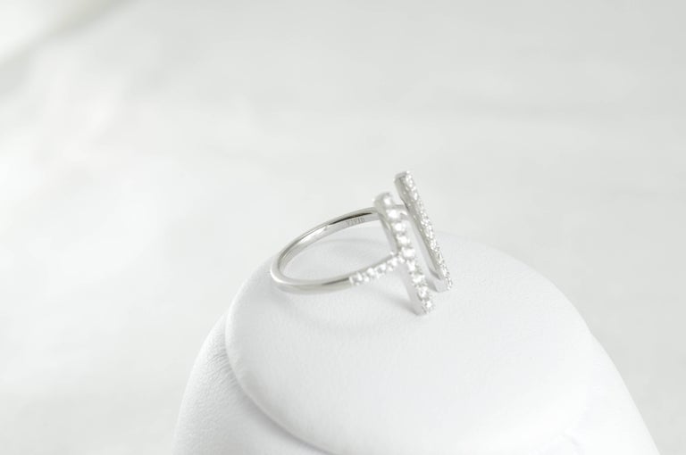 White Diamond and Gold Two-Bar Ring at 1stDibs