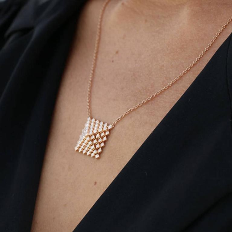 Francesca Grima Rose Gold and Diamond Pyramid Pixel Necklace For Sale ...