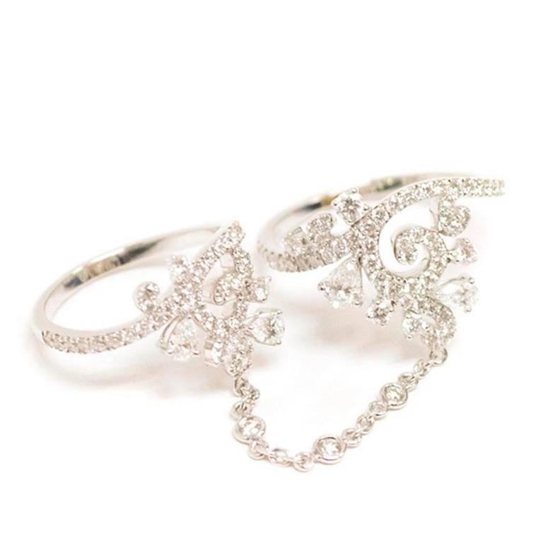 Bespoke Diamond White Gold Double Ring For Sale at 1stDibs
