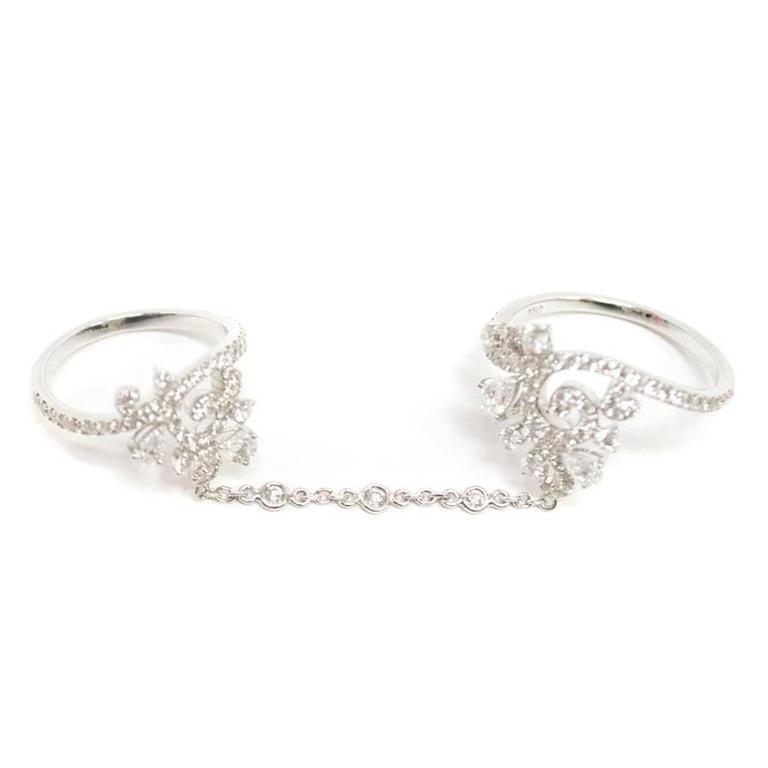 Bespoke Diamond White Gold Double Ring For Sale at 1stDibs