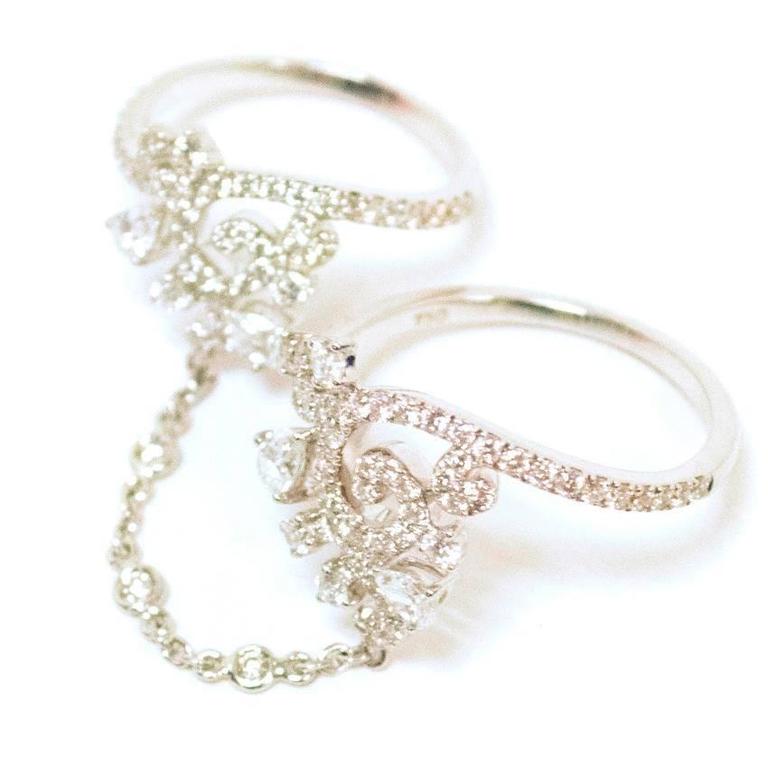 Bespoke Diamond White Gold Double Ring For Sale at 1stDibs