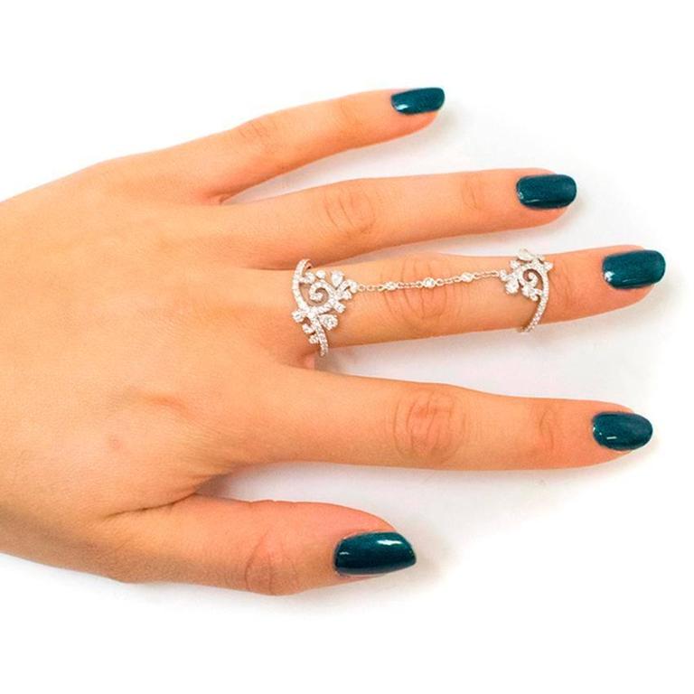 Bespoke Diamond White Gold Double Ring For Sale at 1stDibs