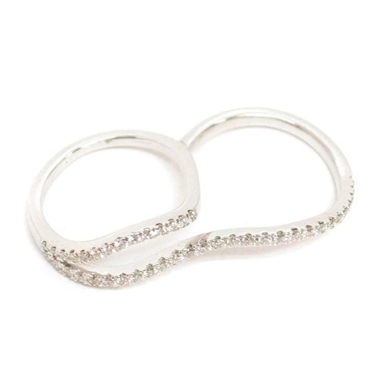 Bespoke White Gold Diamond Two Finger Ring For Sale at 1stDibs