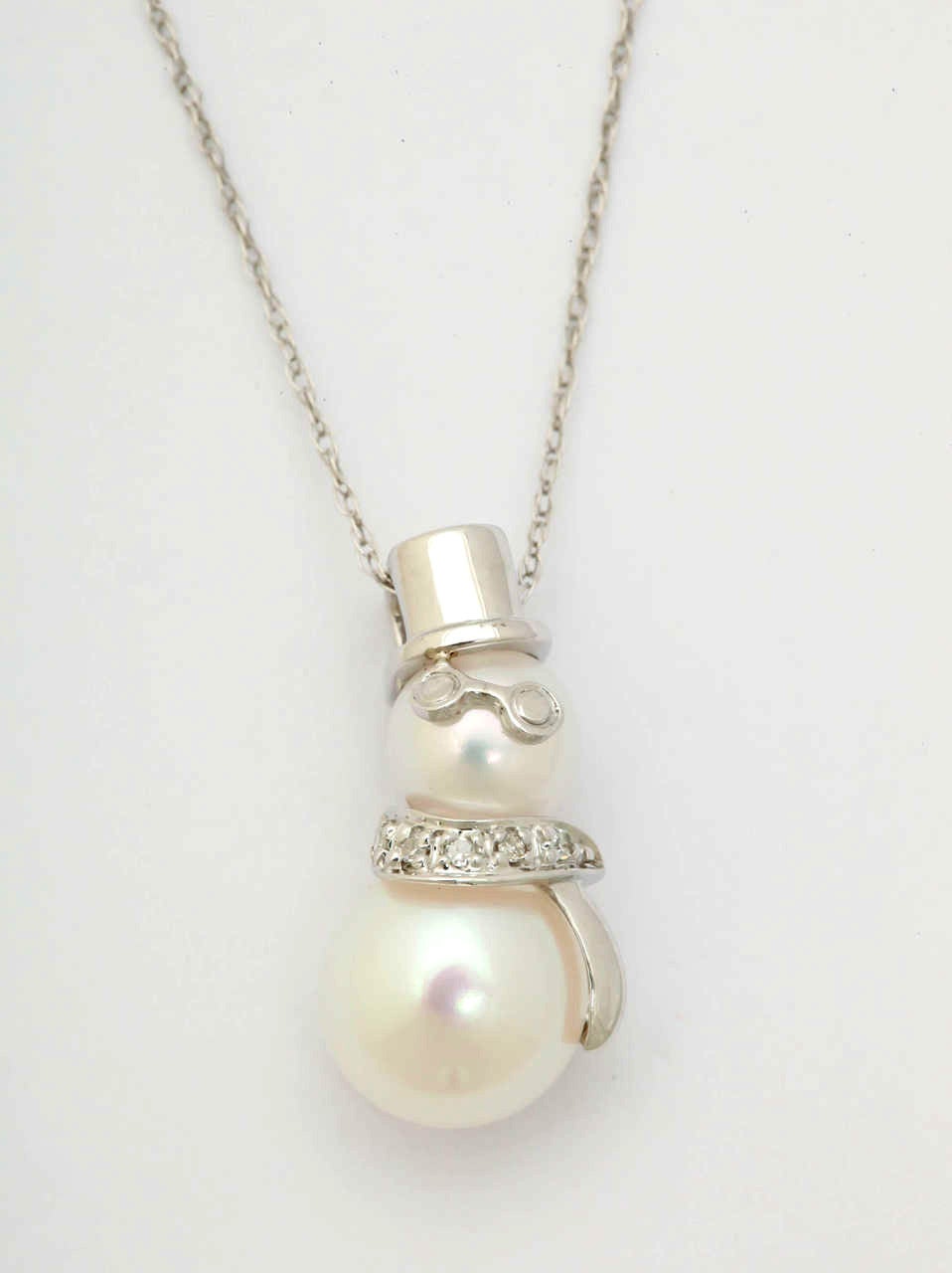 Pearl Diamond Gold Snowman Pendant at 1stDibs