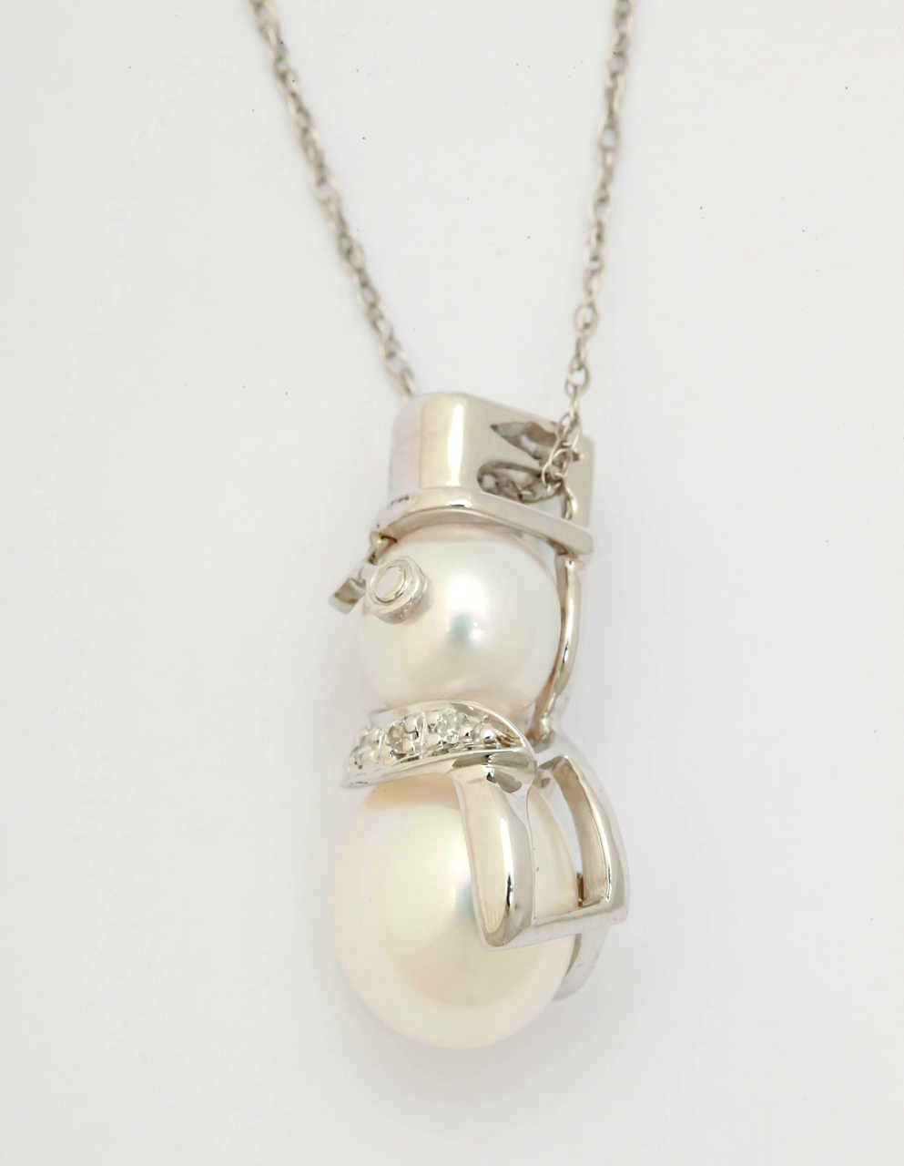 Pearl Diamond Gold Snowman Pendant at 1stDibs