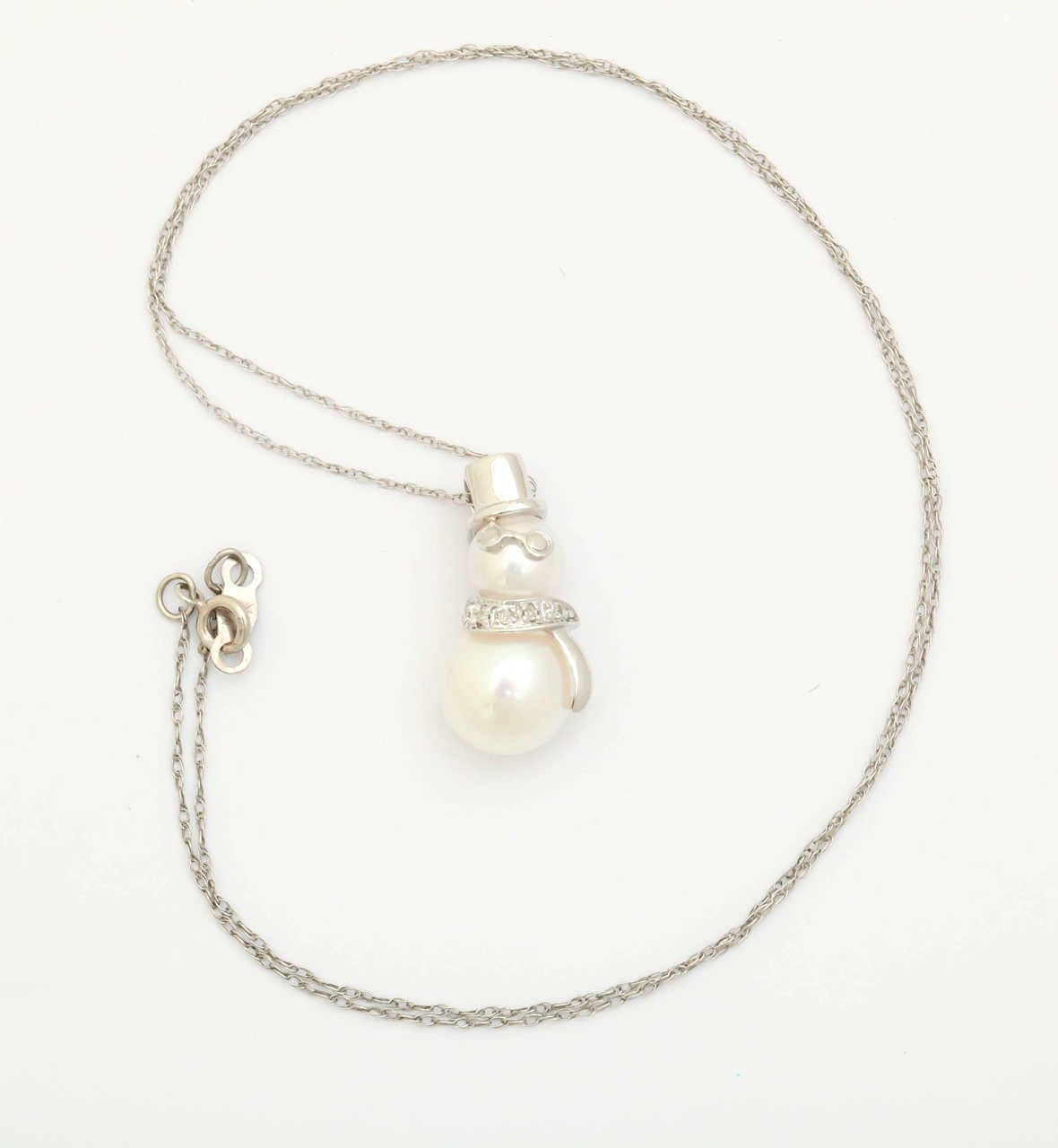 Pearl Diamond Gold Snowman Pendant at 1stDibs