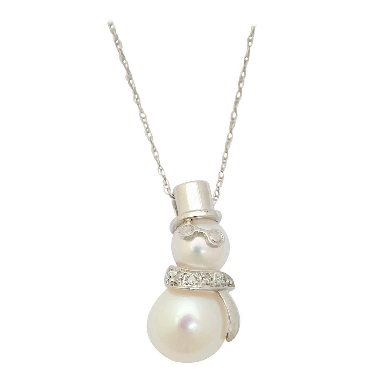 Pearl Diamond Gold Snowman Pendant at 1stDibs