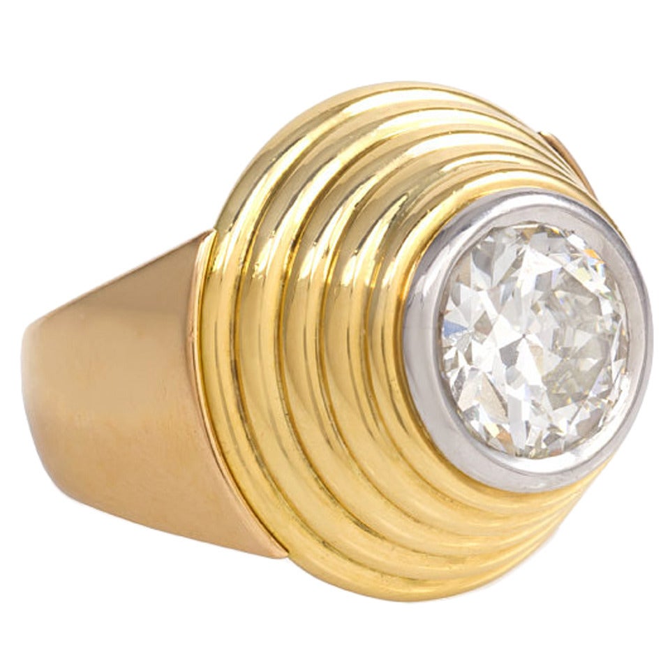1940s French Gold and Diamond Target Ring at 1stDibs