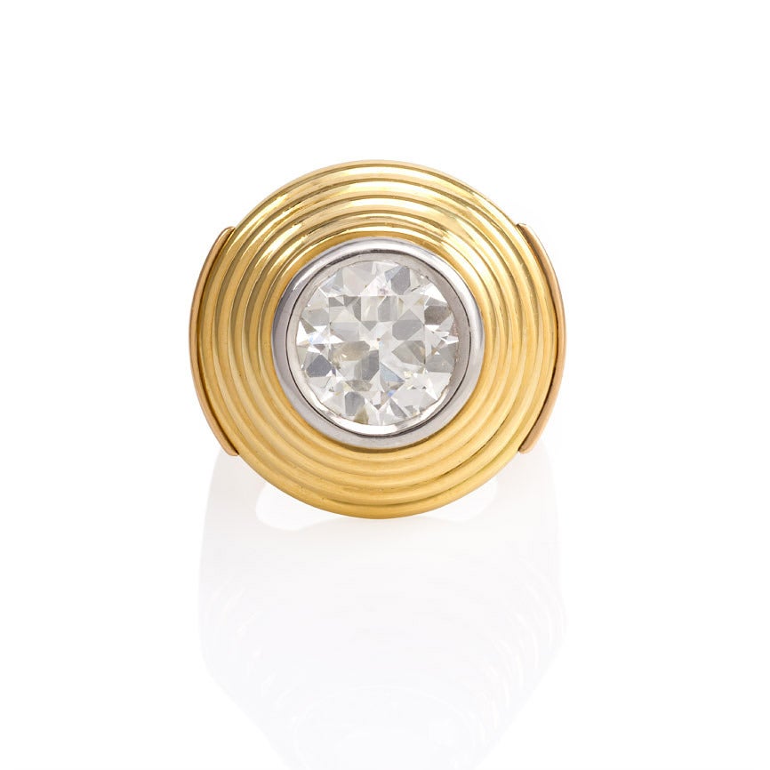 1940s French Gold and Diamond Target Ring at 1stDibs
