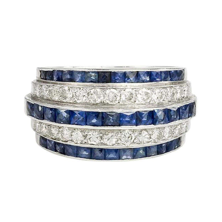 Sapphire Diamond Bombe Ring at 1stDibs