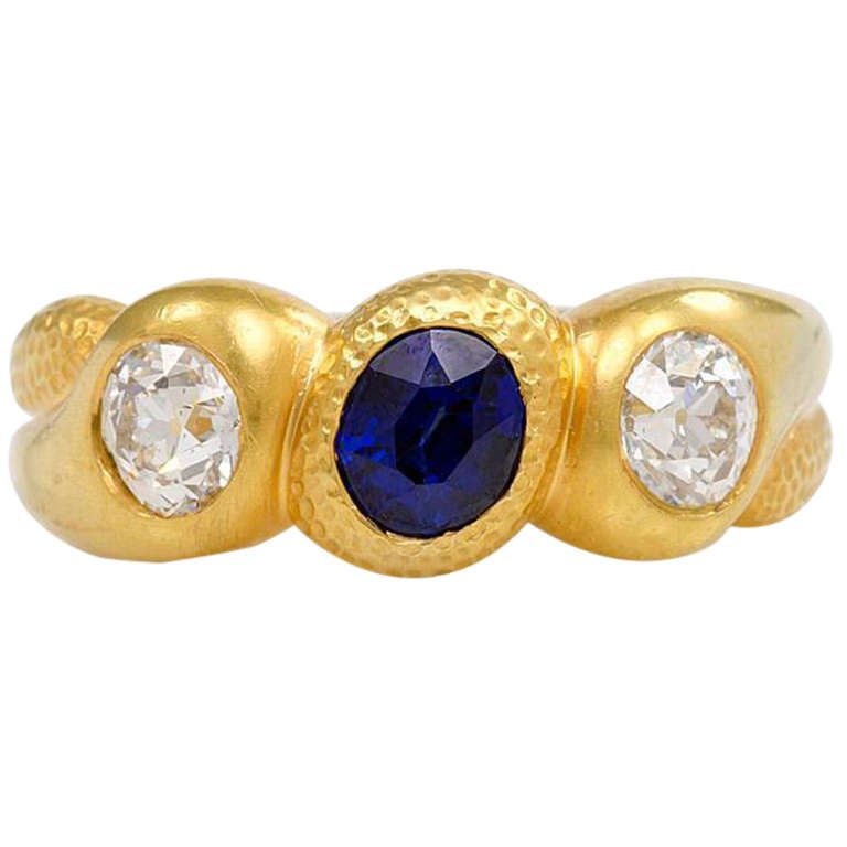 Antique Edwardian Three-Stone Diamond Gypsy Ring at 1stdibs