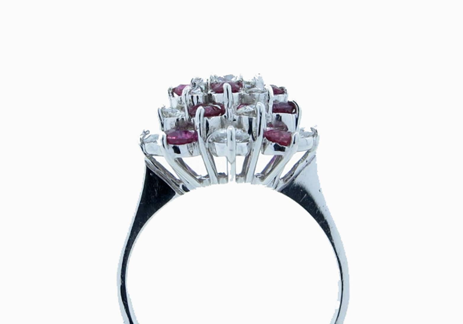 Pretty Ruby Diamond Platinum Pinwheel Ring For Sale at 1stDibs