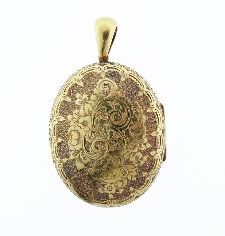 Large Double Sided Antique Engraved Locket at 1stDibs