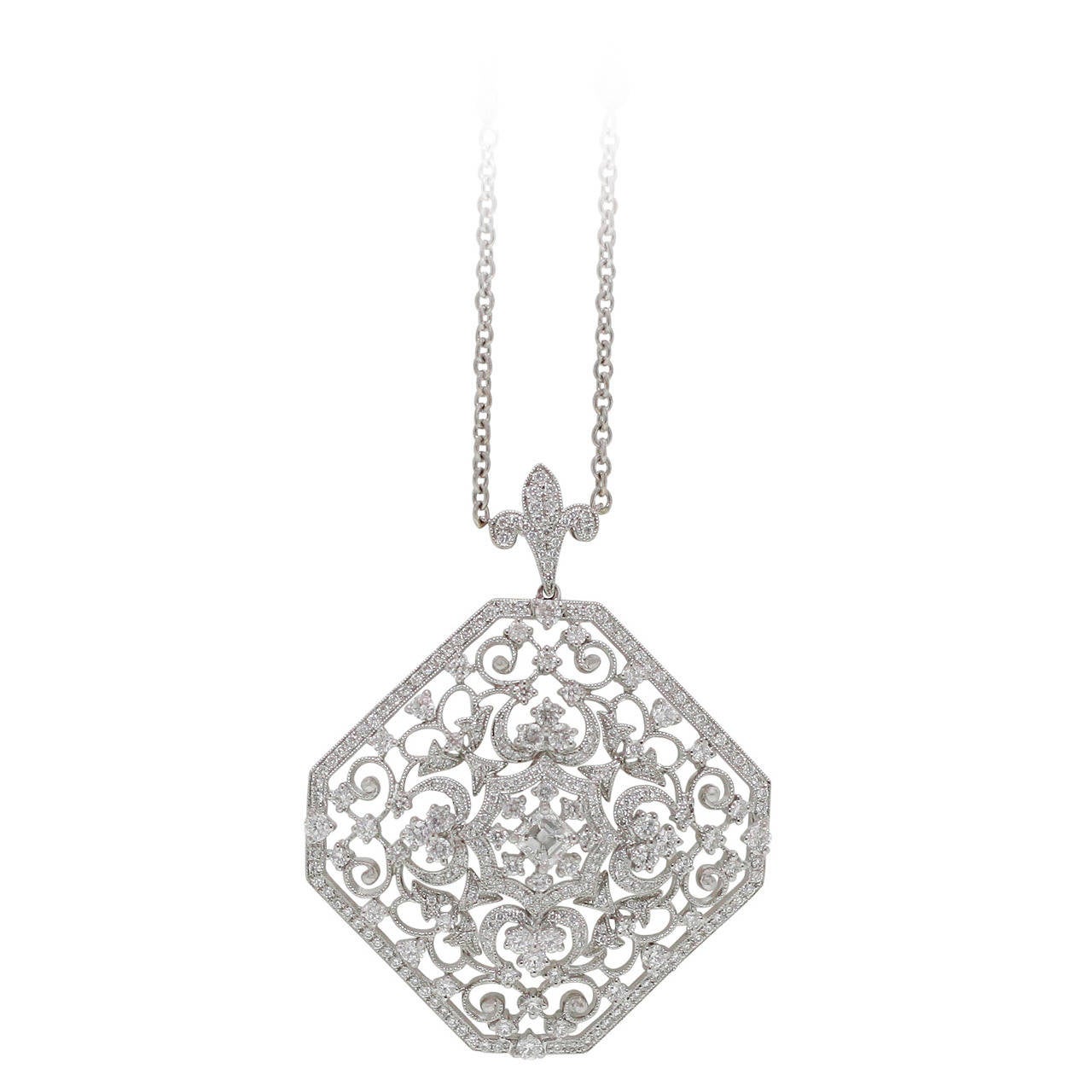 Breathtaking Diamond Center Gold Octagonal Filigree Pendant Necklace ...