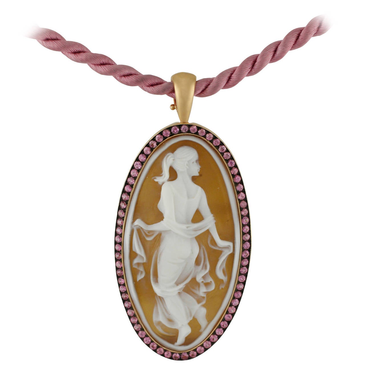 Exquisite Oval Shape Cameo In Rose Gold With Pink Sapphires For Sale at ...