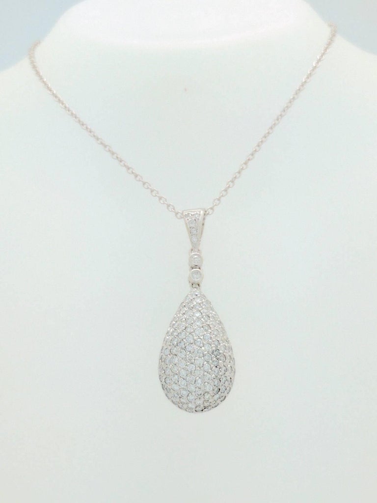Pave Diamond Tear Drop Pendant Necklace at 1stDibs