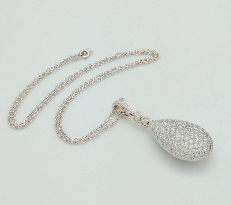 Pave Diamond Tear Drop Pendant Necklace at 1stDibs