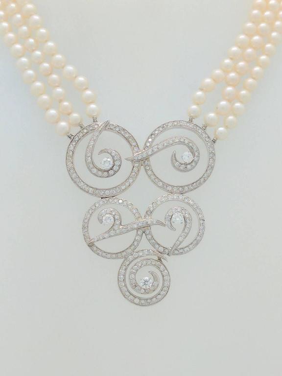 Multi Strand Cultured Akoya Pearl Diamond Enhancer Necklace For Sale at ...